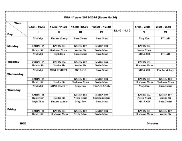 MBA 1st year time table.pdf | Business | Business and Finance