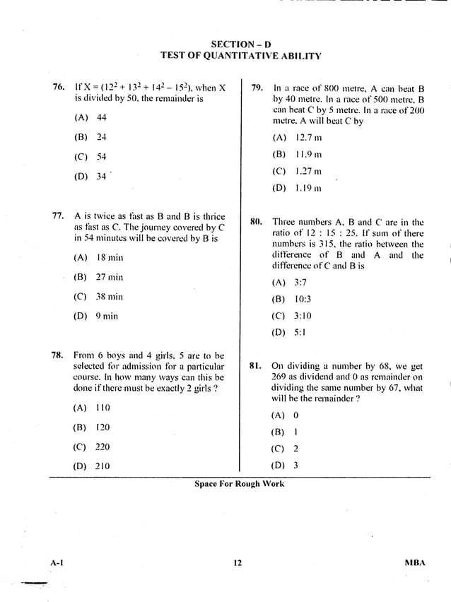 PGCET MBA 2017 question paper | PDF