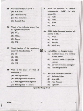 Kea PGCET MBA 2019 Question Paper | PDF
