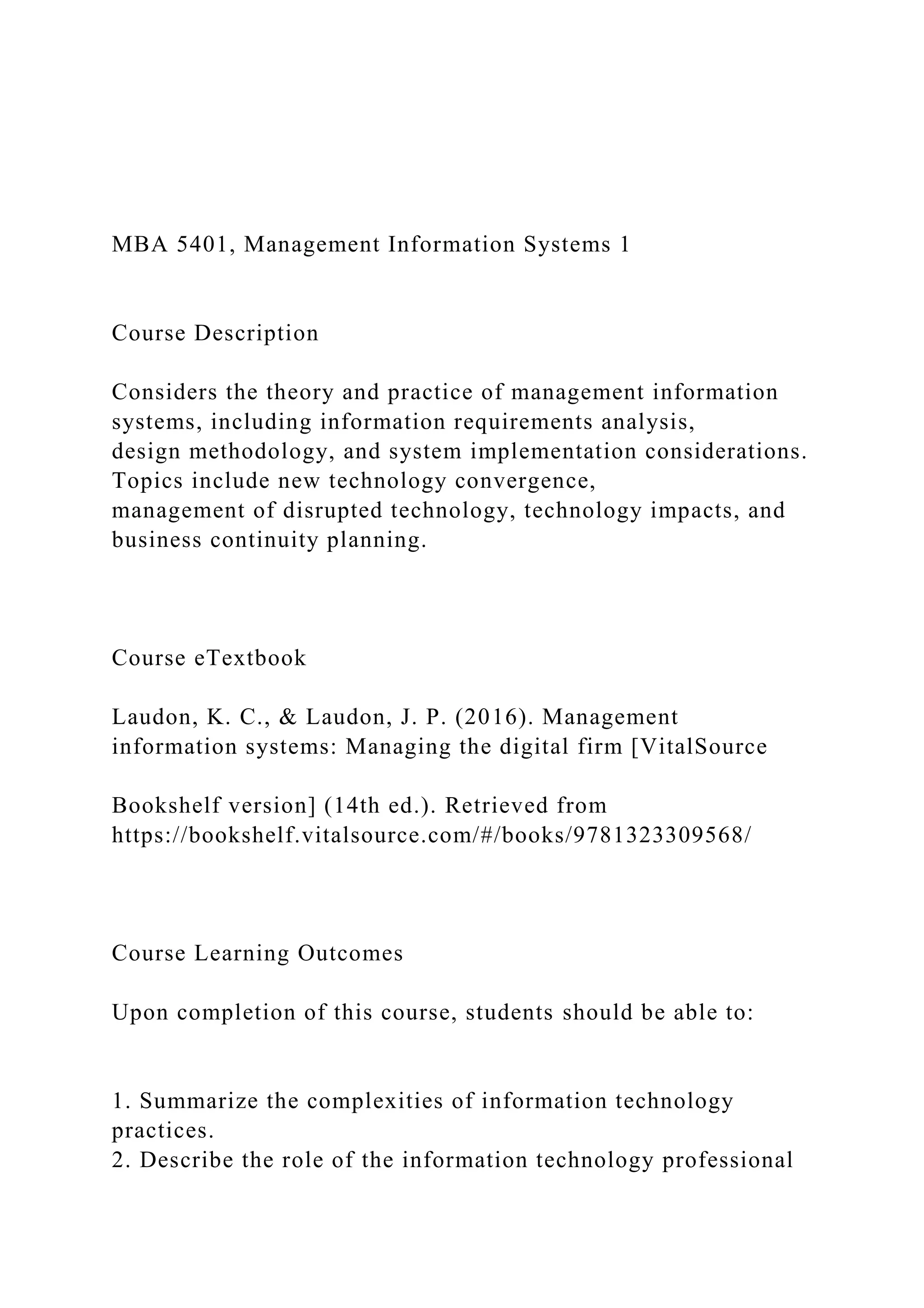 MBA 5401, Management Information Systems 1 Course Descri.docx