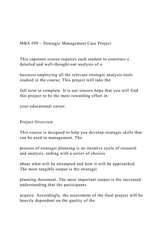 MBA 599 – Strategic Management Case Project This capsto.docx