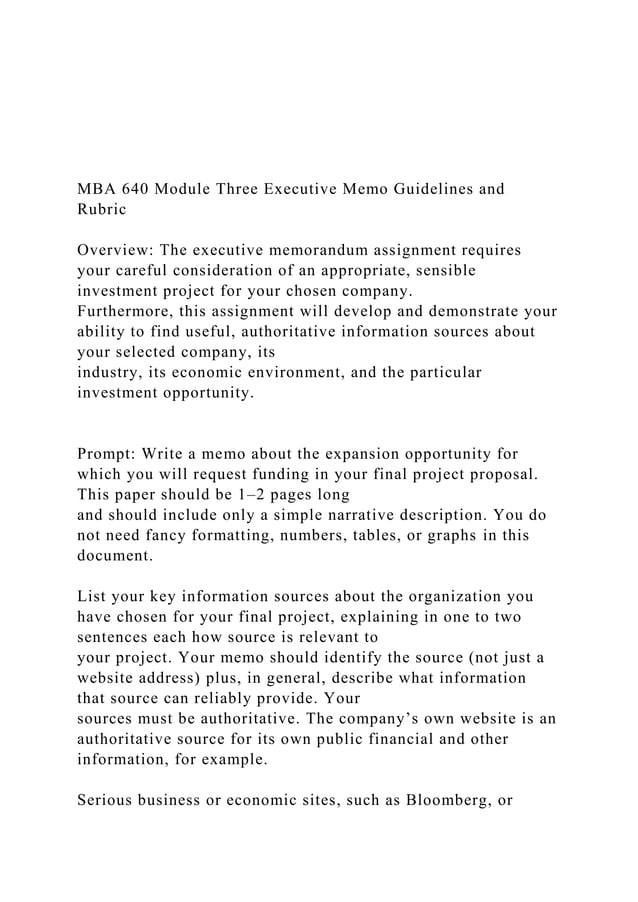 MBA 640 Module Three Executive Memo Guidelines and Rubric .docx ...