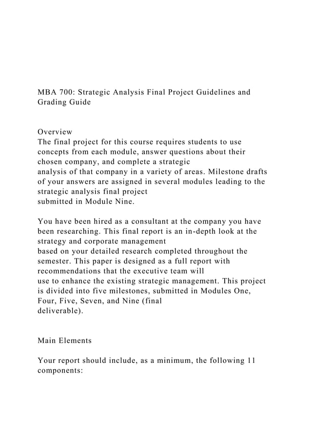 MBA 700 Strategic Analysis Final Project Guidelines and Gra.docx