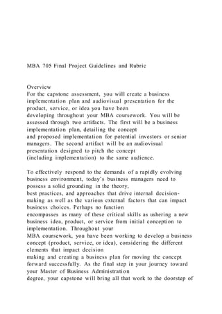 MBA 705 Final Project Guidelines and Rubric Overview | PDF