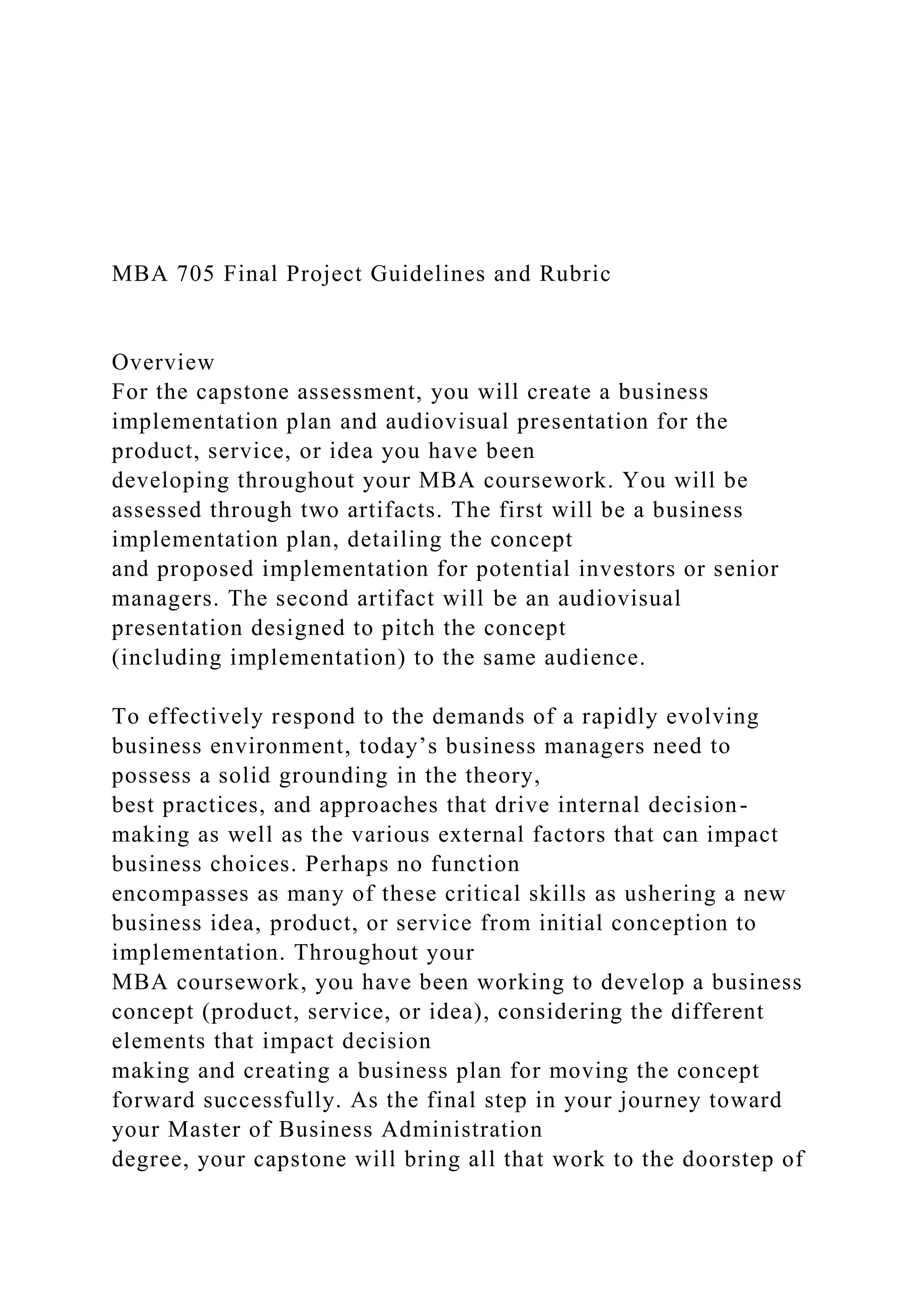 MBA 705 Final Project Guidelines and Rubric Overview .docx