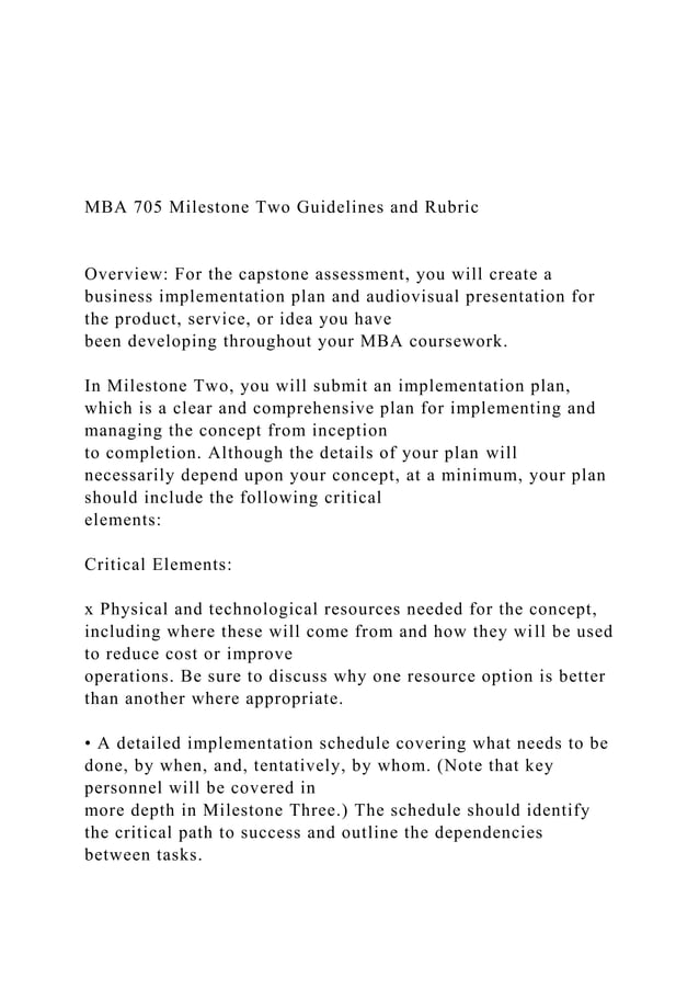 MBA 705 Milestone Two Guidelines and Rubric Overview.docx