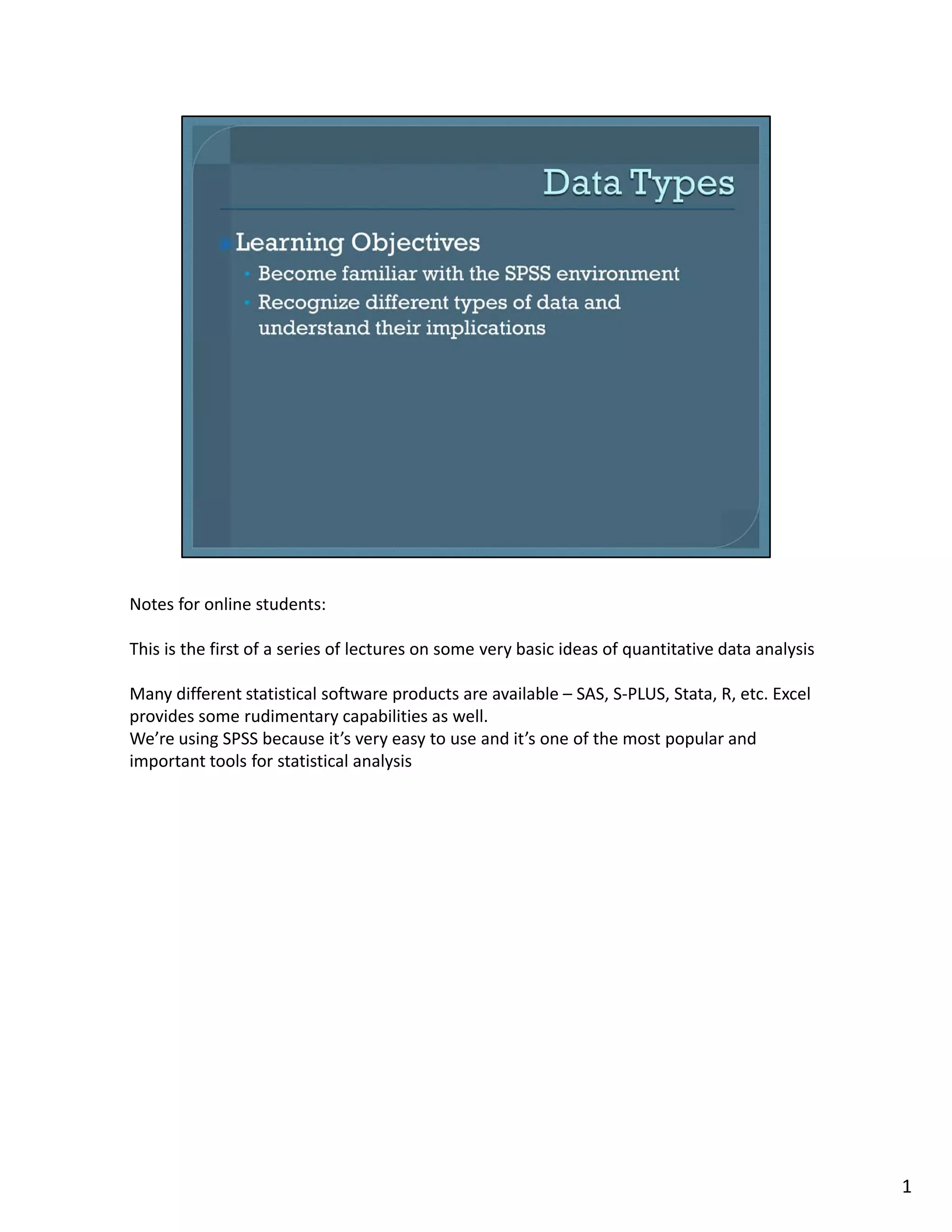 Mba724 s2 w2 spss intro & daya types | PDF
