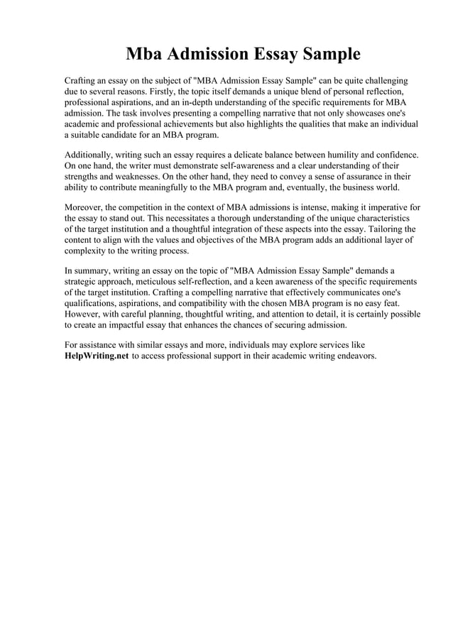 Mba Admission Essay Sample. College Essay: Statement of purpose for mba ...