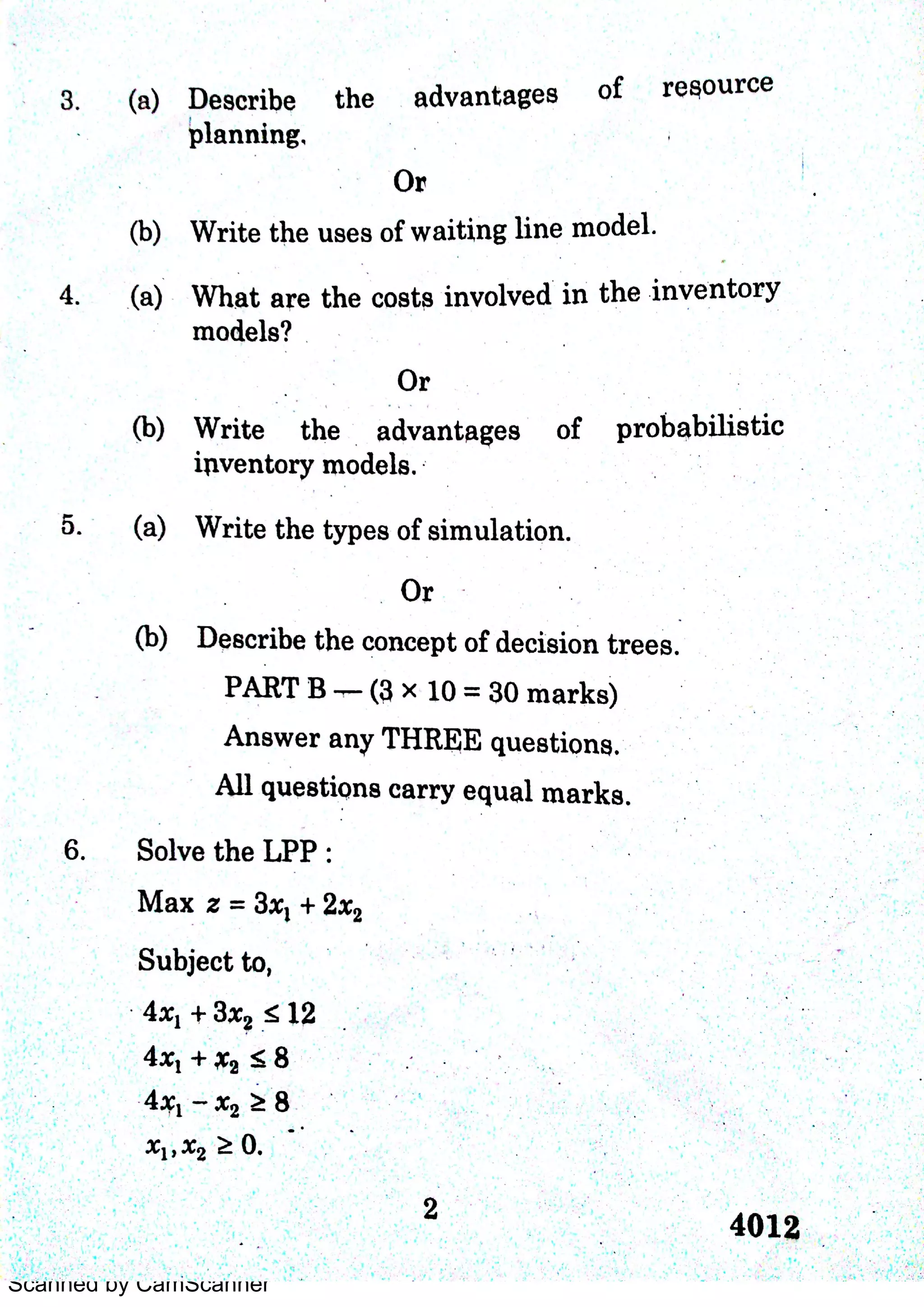 QUANTITATIVE TECHNIQUES QUESTION PAPER MBA apl 12 | PDF