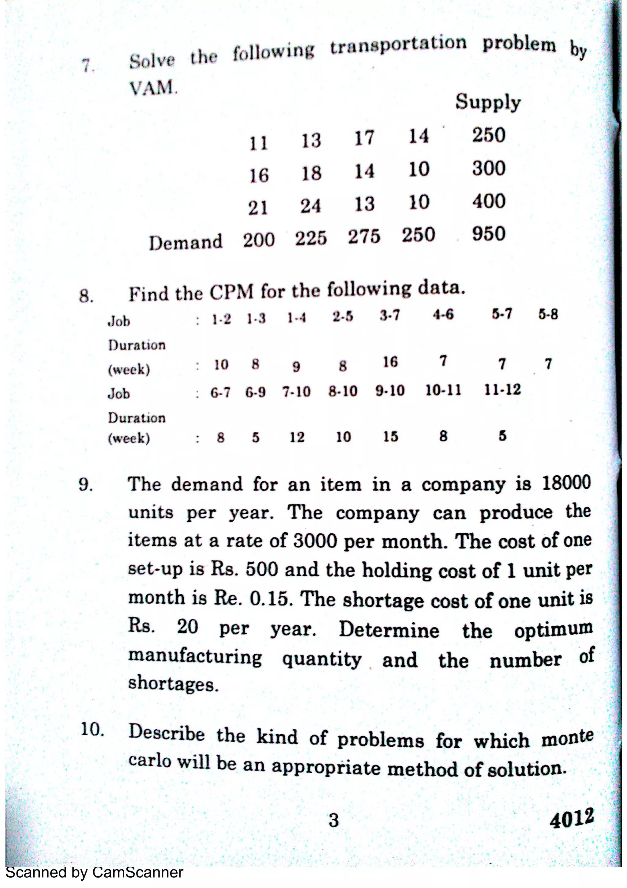 QUANTITATIVE TECHNIQUES QUESTION PAPER MBA apl 12 | PDF