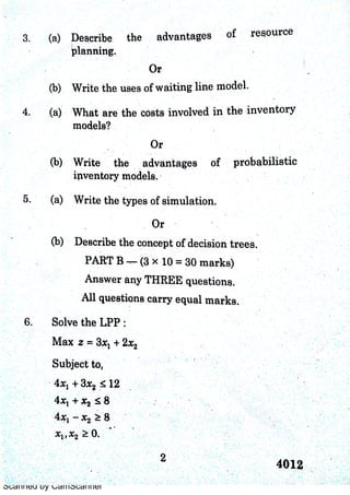 QUANTITATIVE TECHNIQUES QUESTION PAPER MBA apl 12 | PDF
