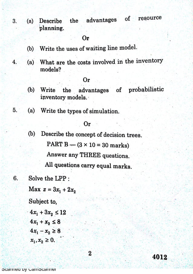 QUANTITATIVE TECHNIQUES QUESTION PAPER MBA apl 12 | PDF