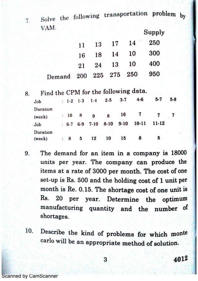 QUANTITATIVE TECHNIQUES QUESTION PAPER MBA apl 12 | PDF