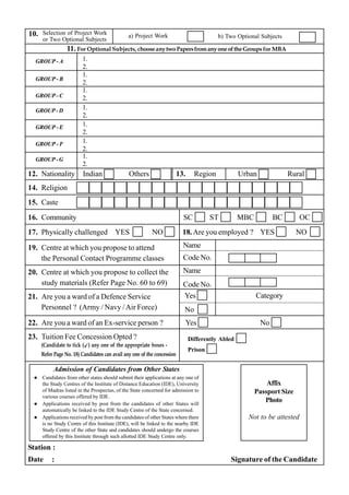 MBA,MCA Application form madras university | PDF