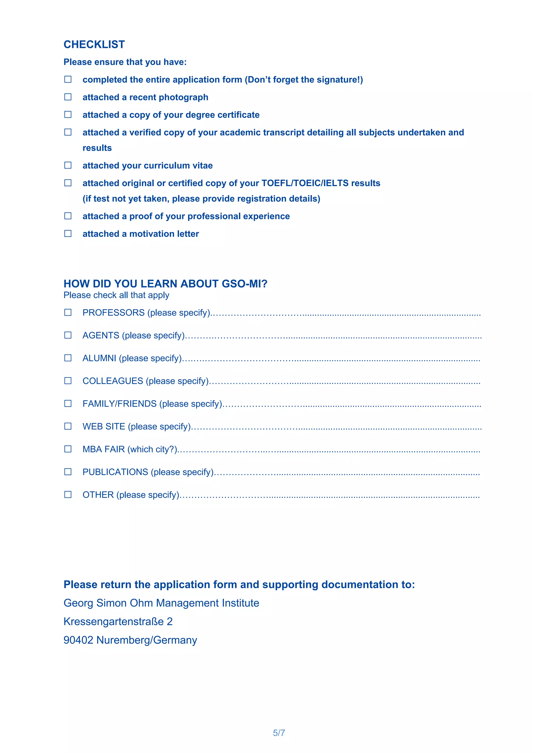 GSOMI Mba application form | PDF