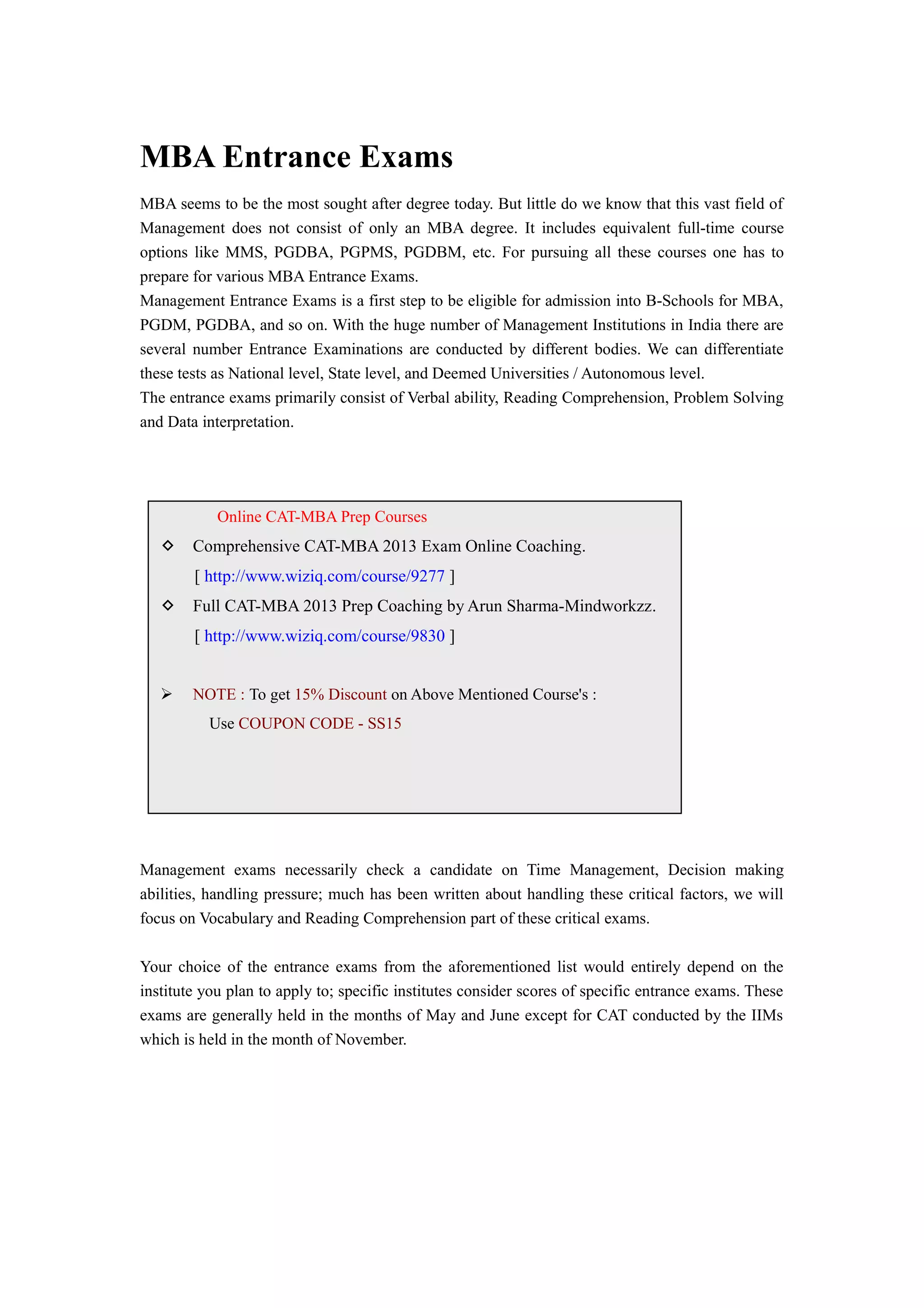 MBA Entrance Exams | DOC