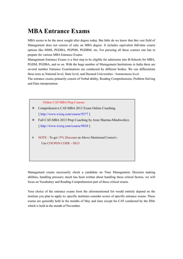 MBA Entrance Exams | PDF