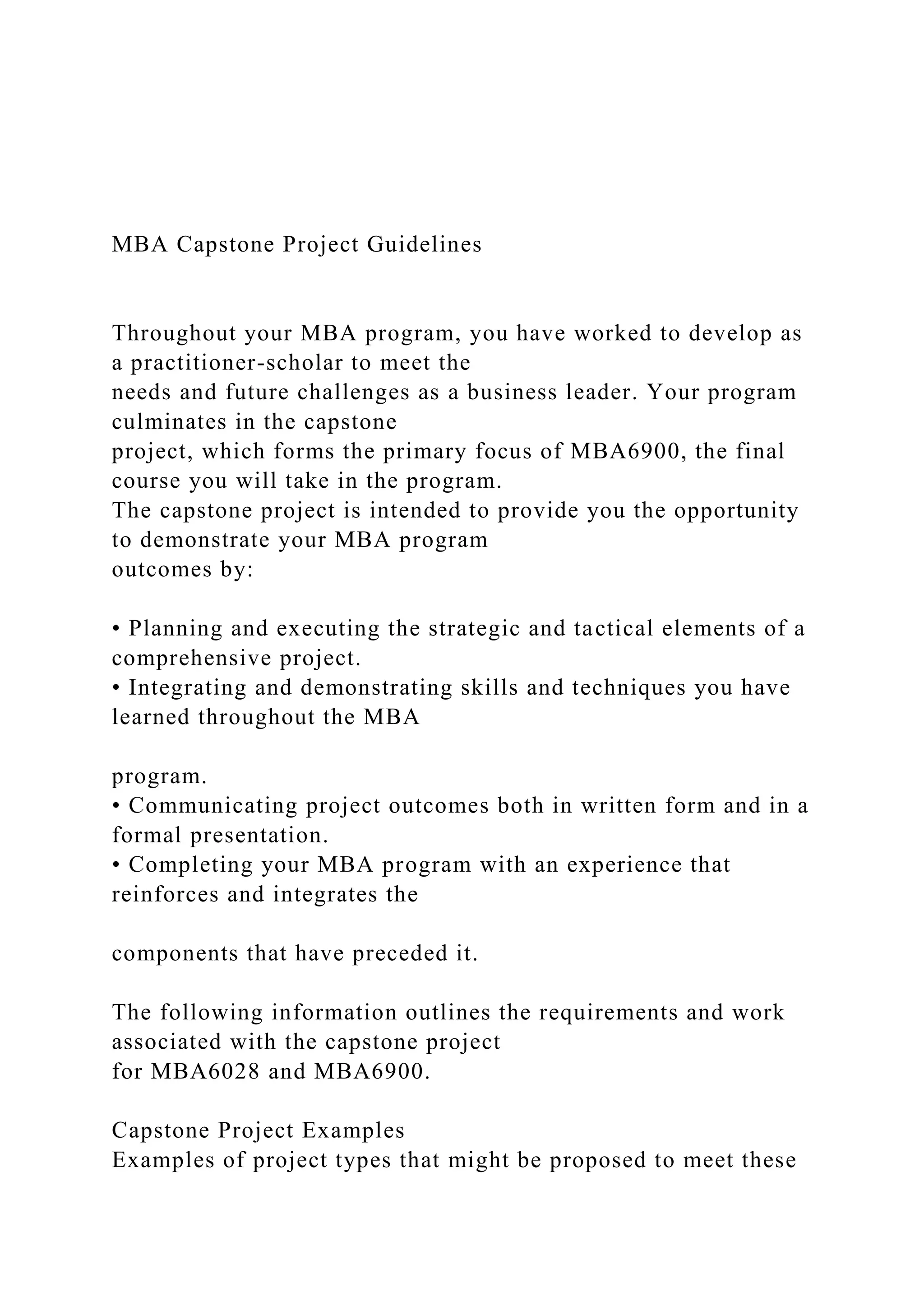 MBA Capstone Project Guidelines Throughout your MBA pro.docx