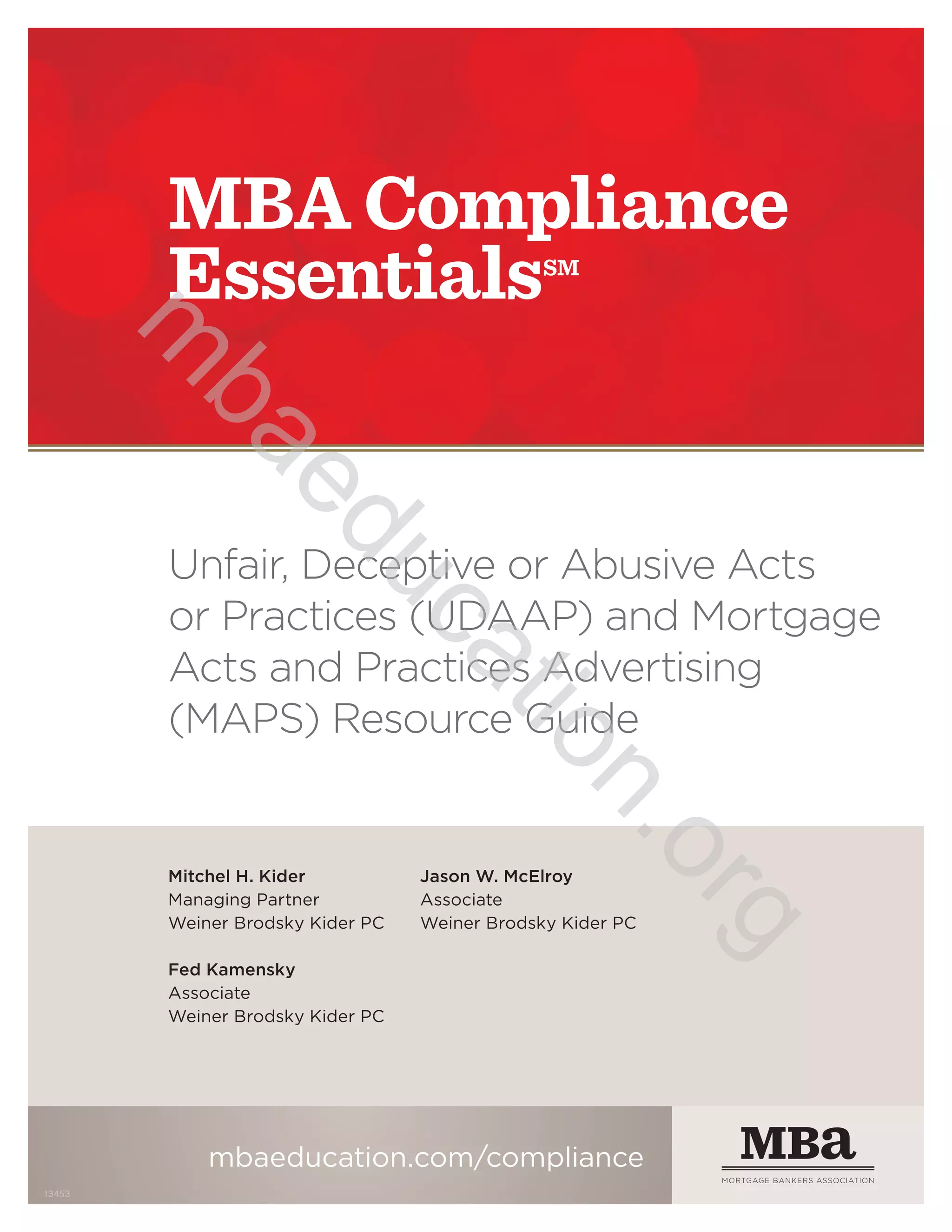 MBA Compliance Essentials Unfair, Deceptive or Abusive Acts or ...