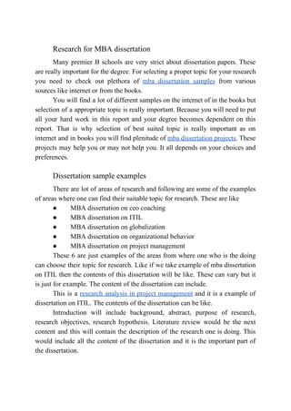 MBA Dissertation Samples on Different Topics | PDF | Postgraduate ...
