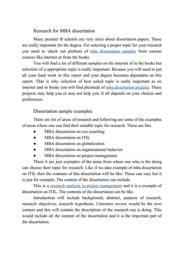 MBA Dissertation Samples on Different Topics | PDF