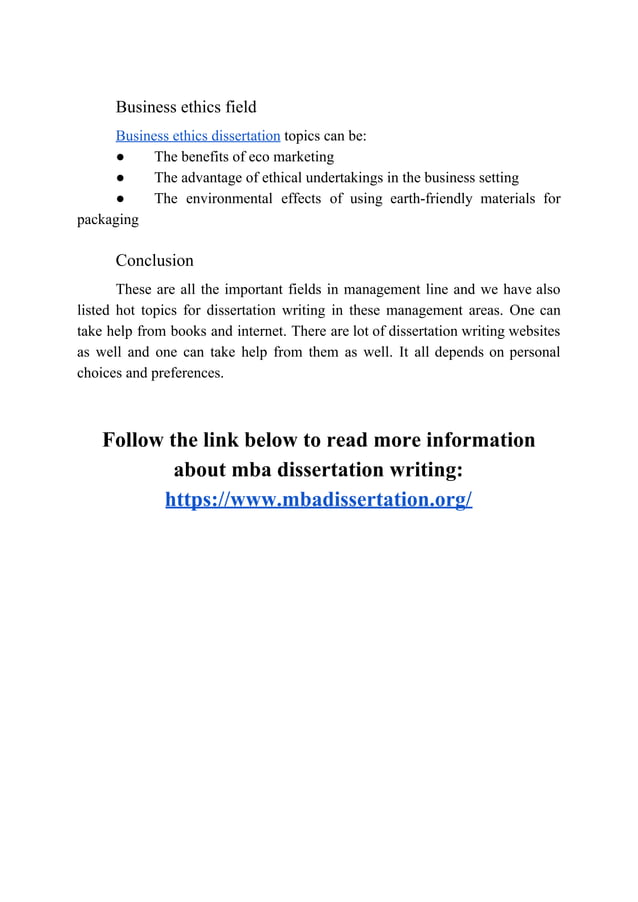 MBA Dissertation Samples on Different Topics | PDF