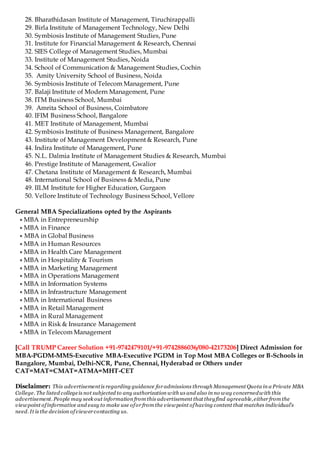 Mba donation seat through management quota in top colleges in india | DOCX