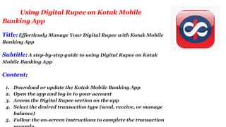 Kotak Digital e rupee app | PPT