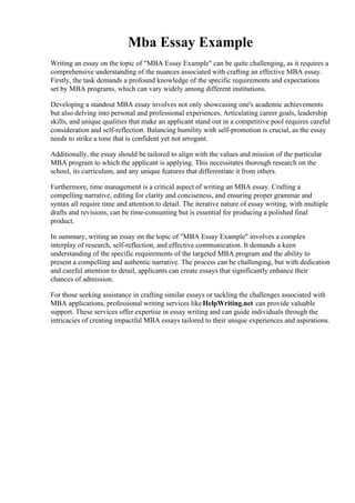 Mba Essay Example | PDF