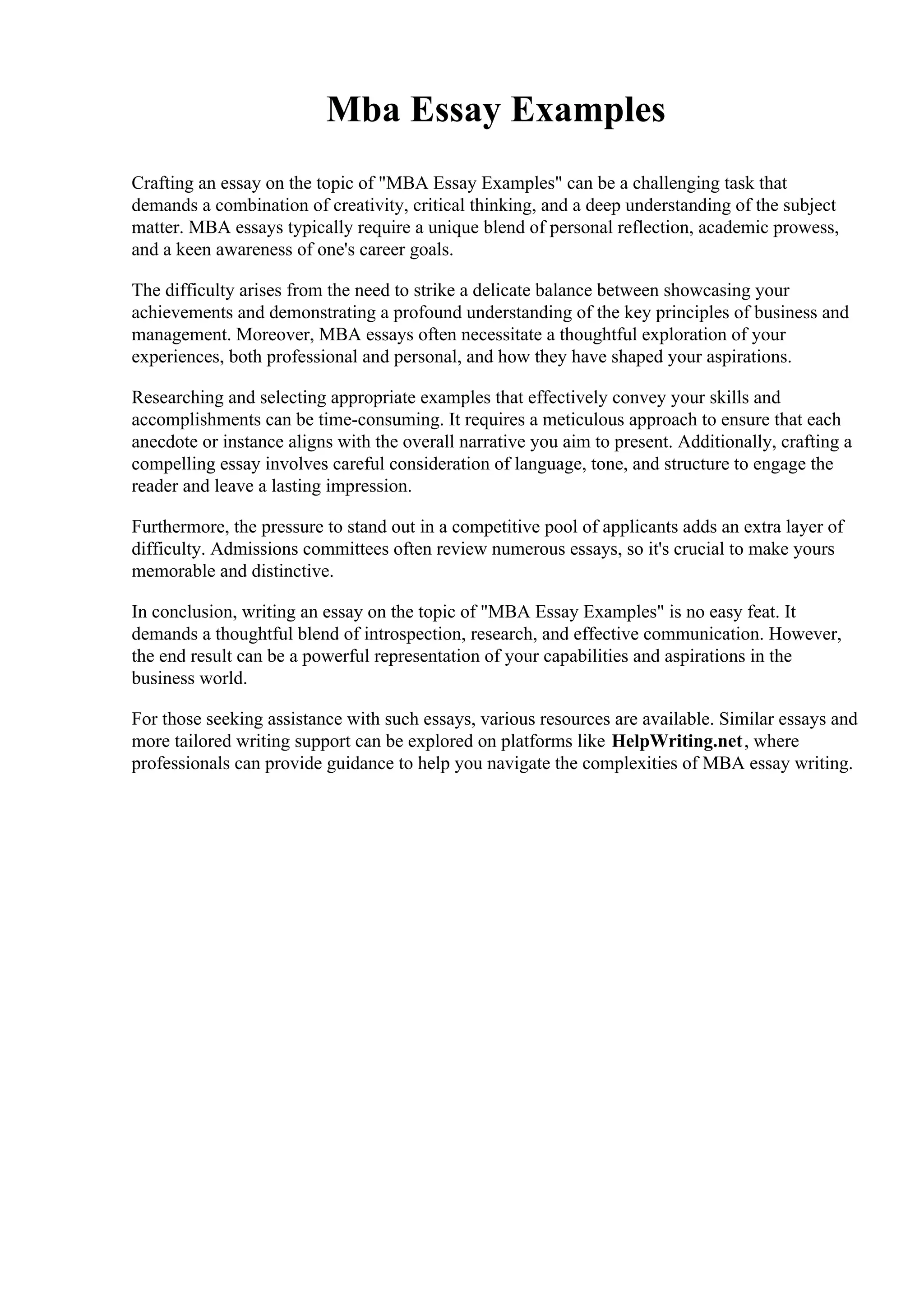 Mba Essay Examples | PDF