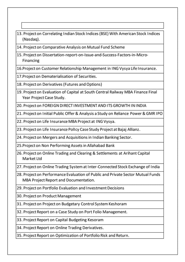 Mba finance project topics | DOCX | Stocks and Bonds | Personal Investing