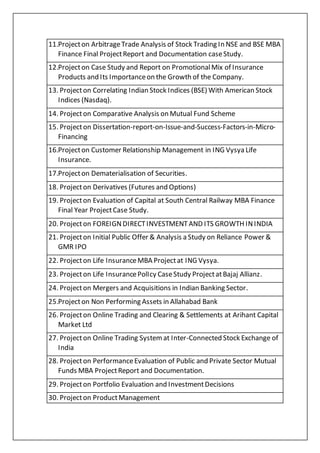 Mba finance project topics | DOCX
