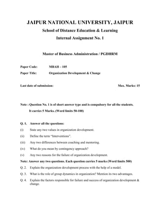 Mbah 105 Paper Title: Organization Development & Change | PDF