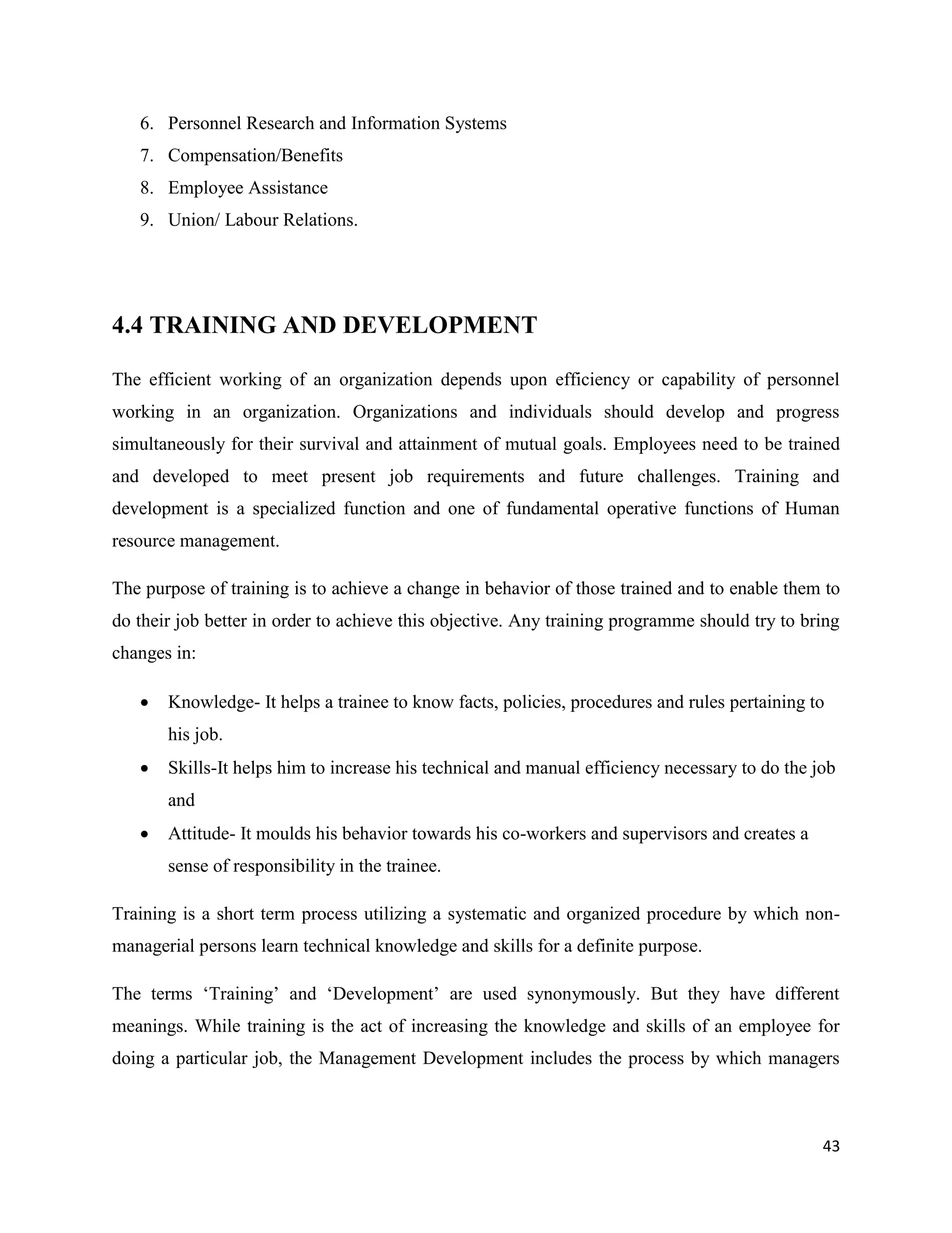 MBA HR PROJECT REPORT ON TRAINING AND DEVELOPMENT | PDF