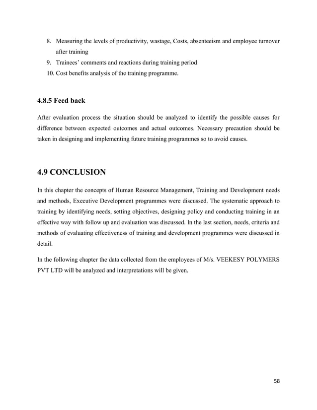 MBA HR PROJECT REPORT ON TRAINING AND DEVELOPMENT