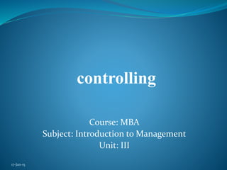 Mbai itm u3.3 controlling | PPT