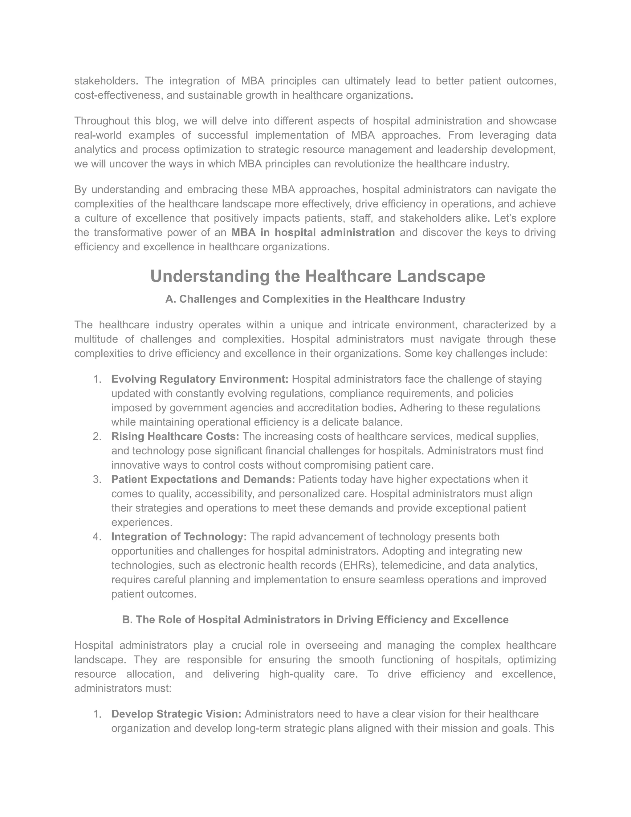 MBA In Hospital Administration | PDF