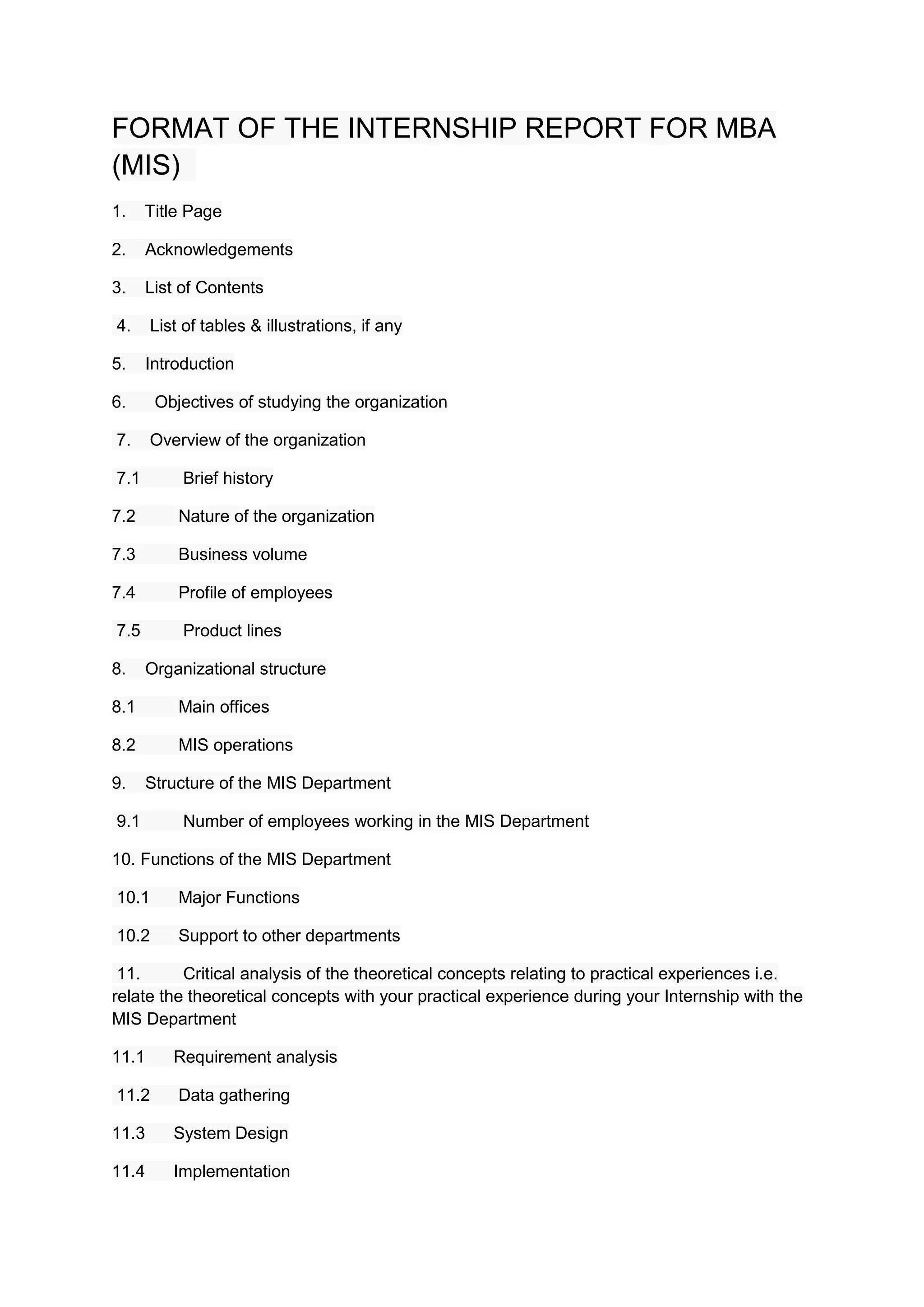 Mba internship formats | DOCX