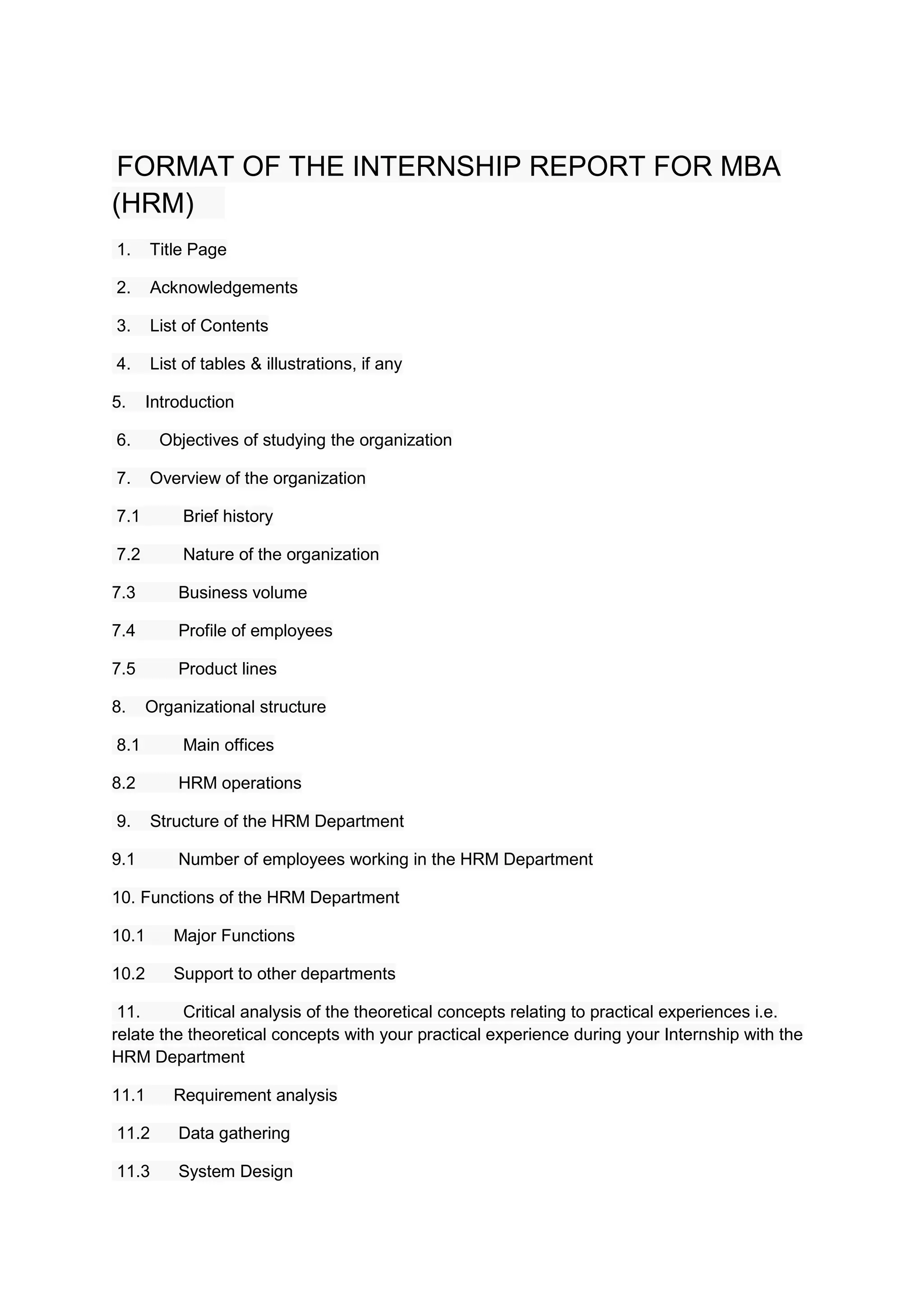 Mba internship formats | DOCX