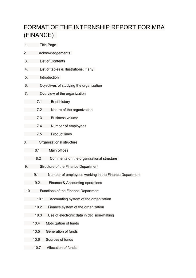 Mba internship formats | PDF
