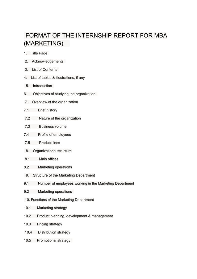 Mba internship formats | PDF