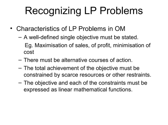 Mba i qt unit-1.3_linear programming in om | PPT | Business | Business ...