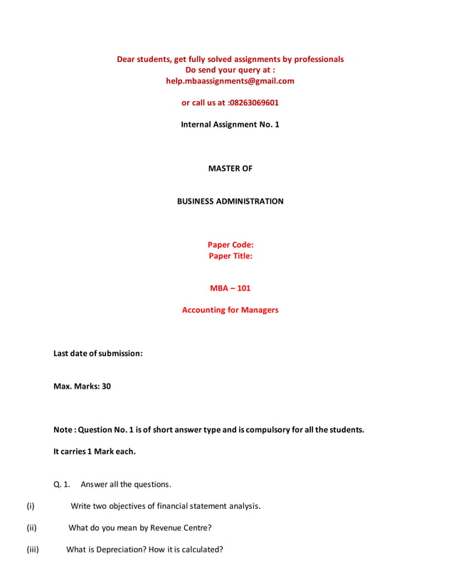 Mba i year assignment question papers | DOC