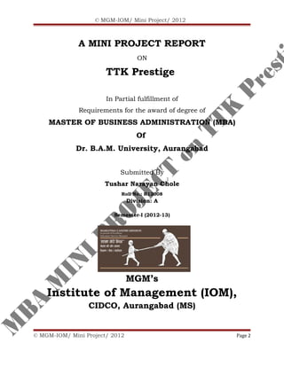 MBA mini project by Tushar N. Chole | DOC