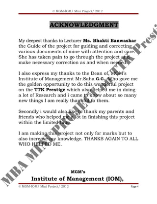 MBA mini project by Tushar N. Chole | DOC