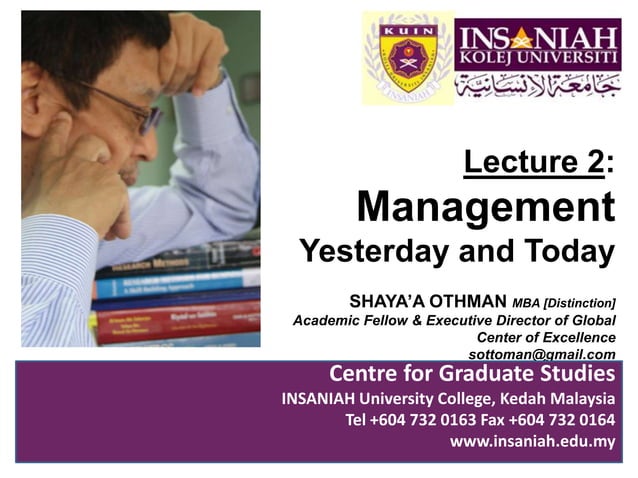 Management - Yesterday and Today : Lecture 2 | PPSX
