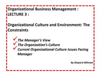 Management Lecture 3 Organizational Culture | PPSX