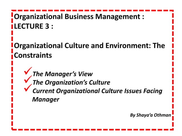 Management Lecture 3 Organizational Culture | PPSX | Business ...