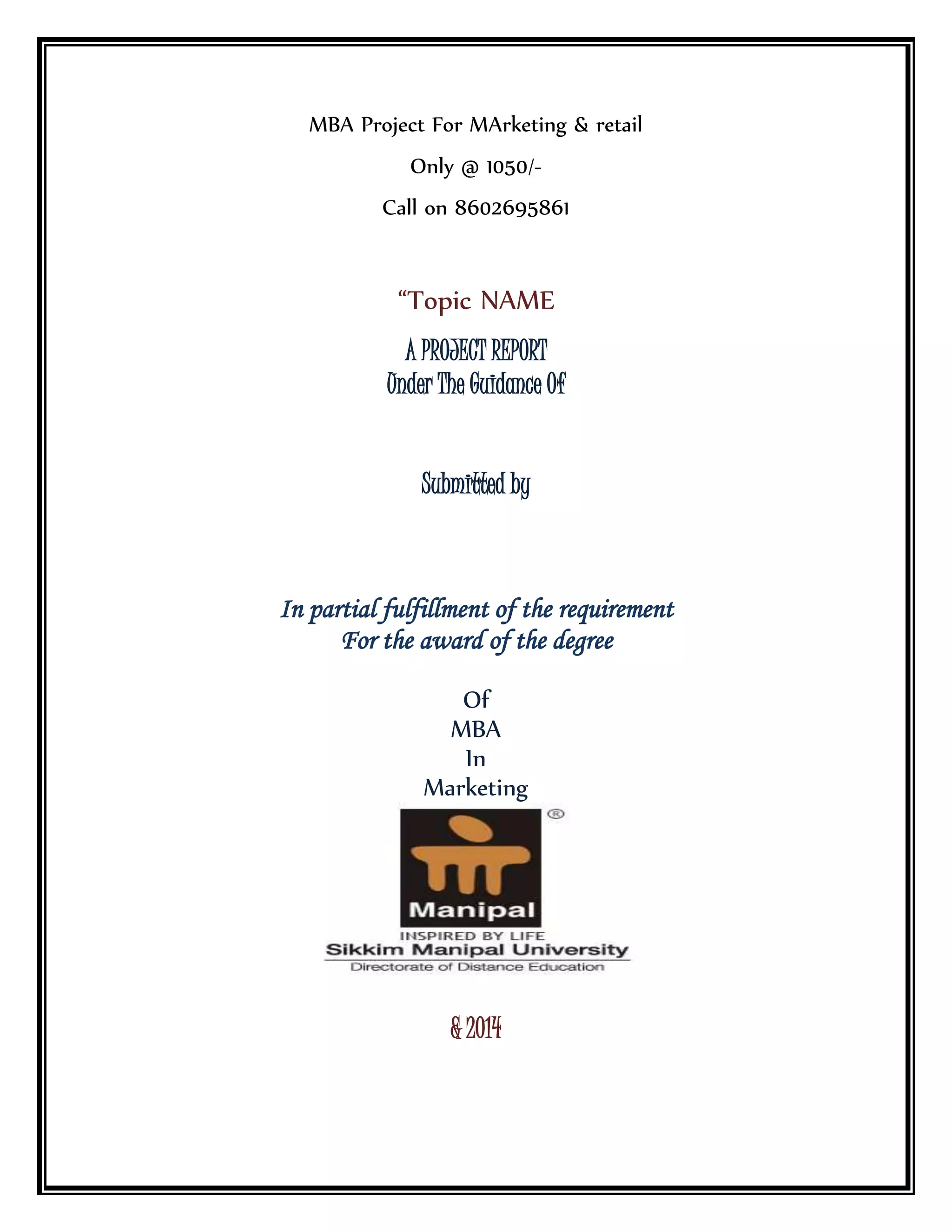 Mba project 2014 | DOCX | Business Administration | Business