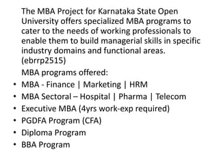 Mba project for karnataka state open university | PPTX